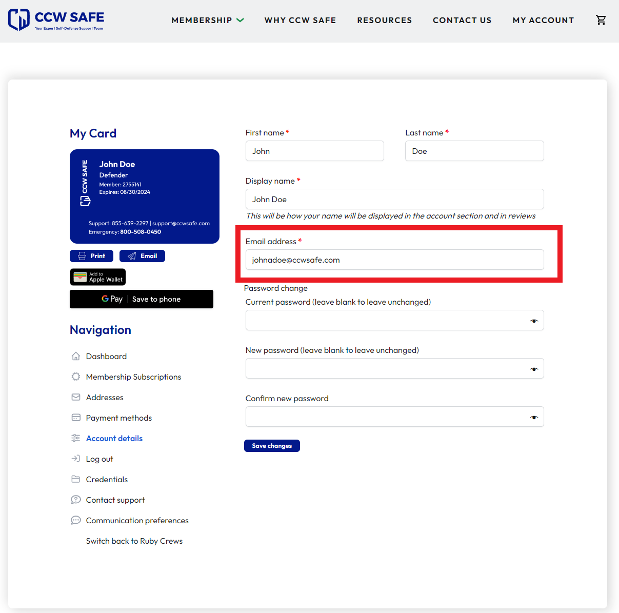How to update email address – CCWSafe